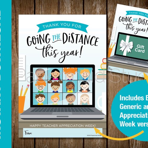 Virtual Teacher Thank You Gift Card Holder Printable - Etsy