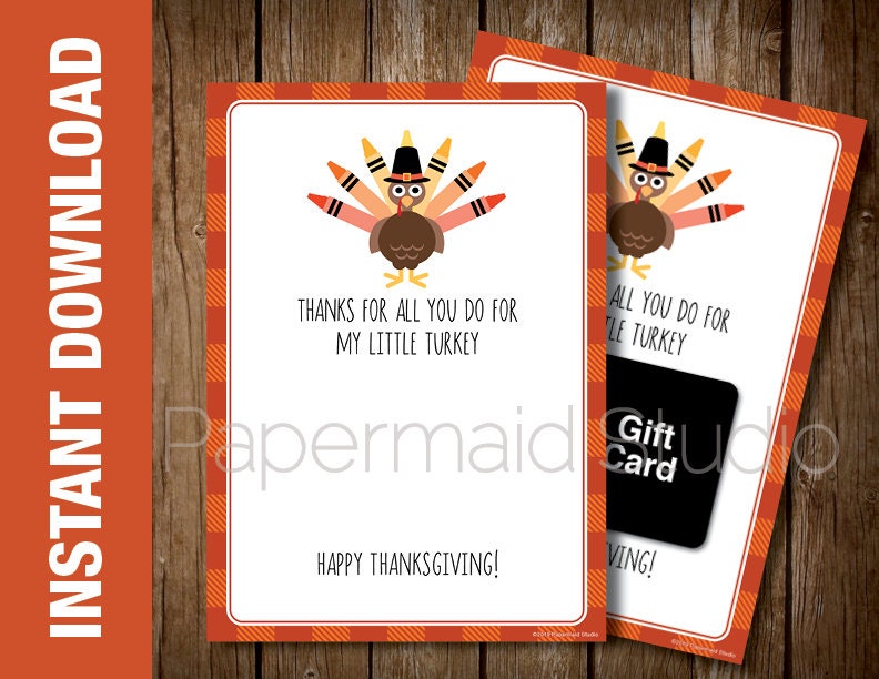 PRINTABLE Teacher Thanksgiving Gift Card Holder Single | Etsy
