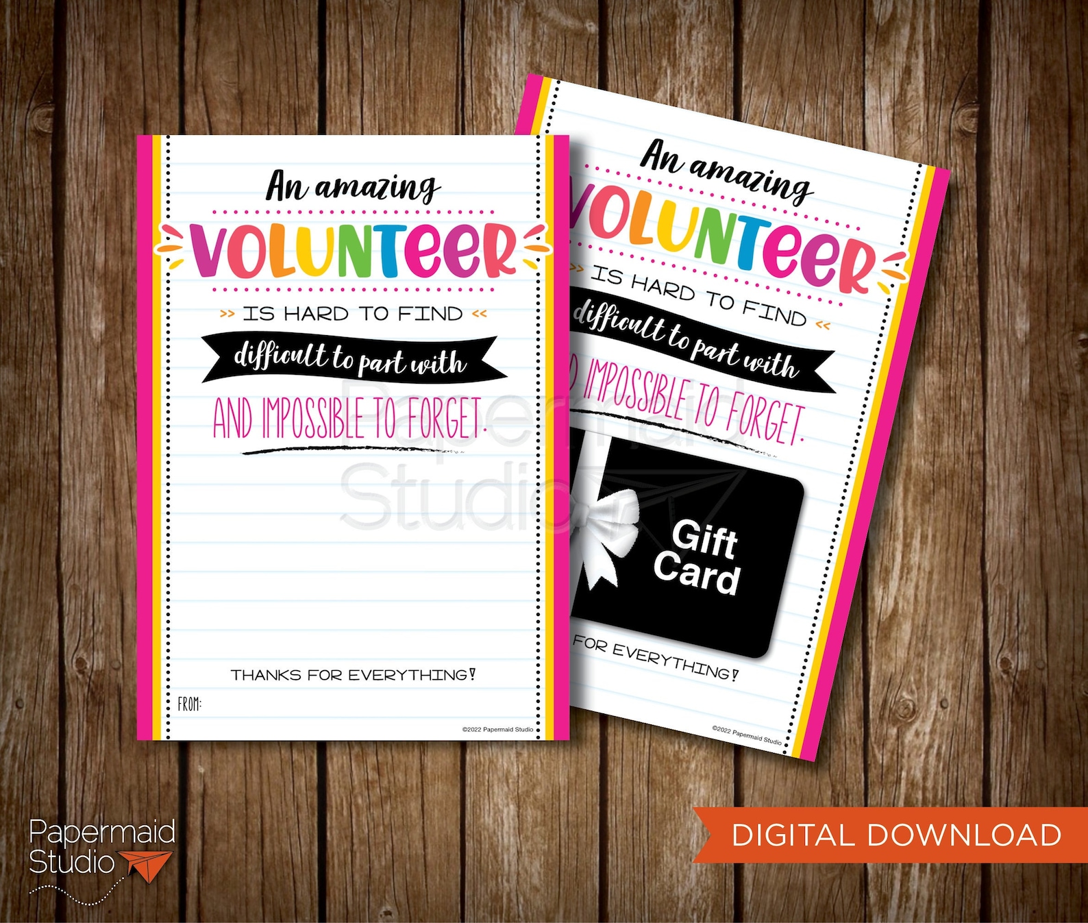 Volunteer Thank You Card Printable Gift Card Holder Class - Etsy
