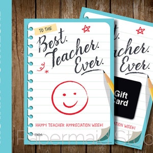 Teacher Appreciation Gift Card Printable Teacher | Etsy