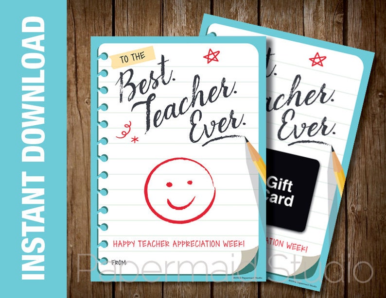 Teacher Appreciation Gift Card Printable Teacher | Etsy