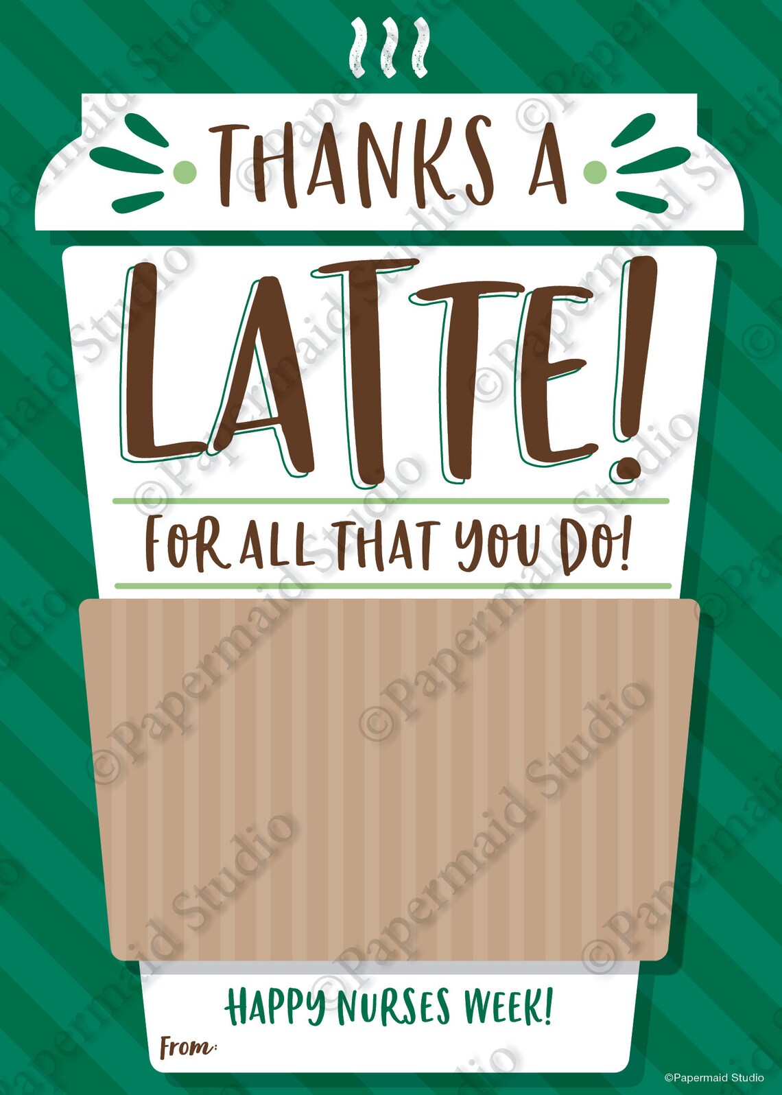 Nurse Thank You Card Printable Thanks a Latte Coffee Gift - Etsy