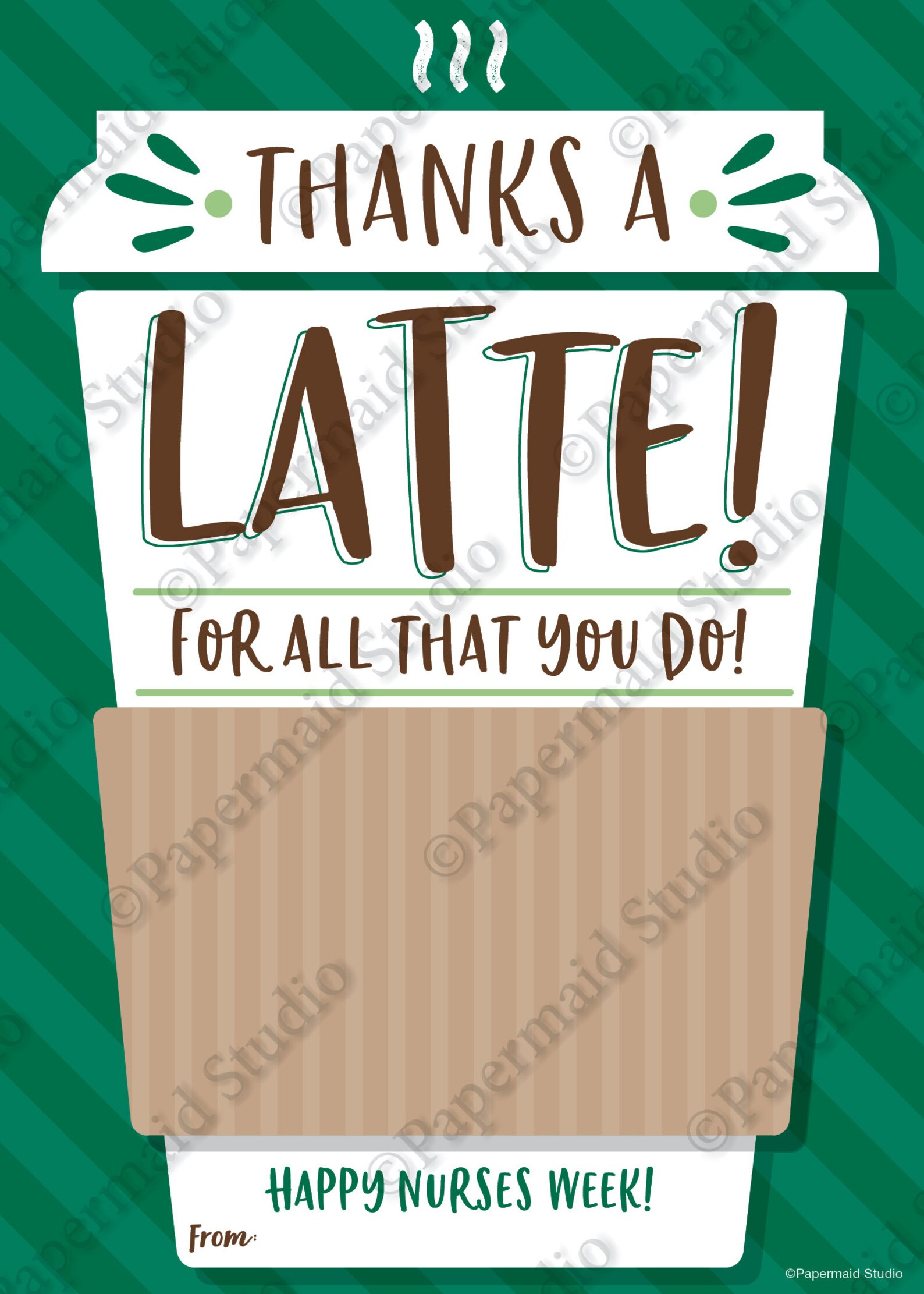Nurse Thank You Card Printable Thanks a Latte Coffee Gift - Etsy