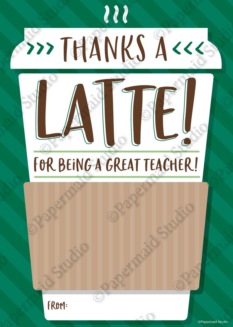 PRINTABLE Teacher Coffee Gift Card Holder Thanks a Latte | Etsy