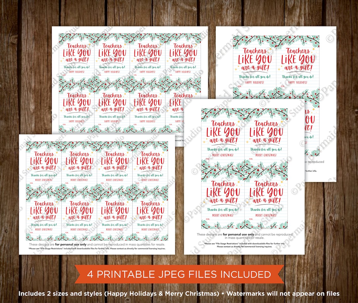 Teacher Christmas Gift Tag Printable - Teacher Christmas Card - Teacher ...