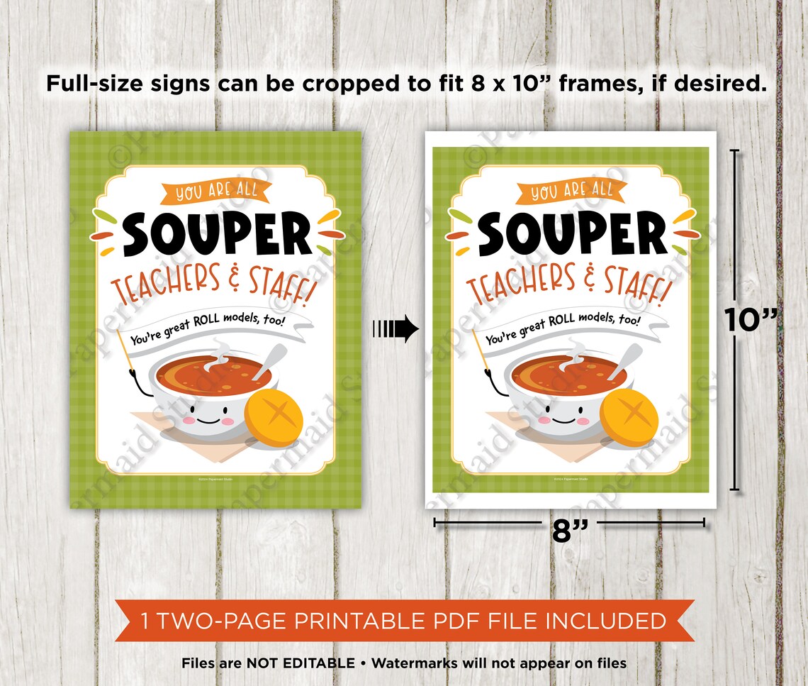 Teacher Appreciation Soup Signs Printable - Teacher Appreciation Gift ...