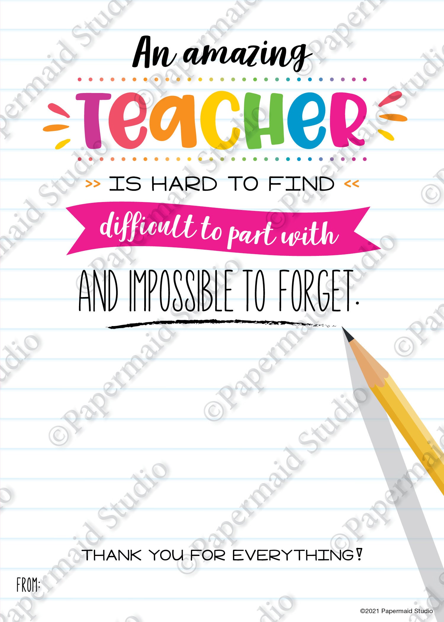 Printable Teacher Thank You Card Teacher Appreciation Week | Etsy