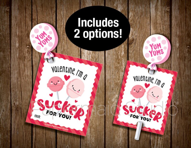 PRINTABLE Valentine's Day Lollipop Sucker Tag Valentine | Etsy