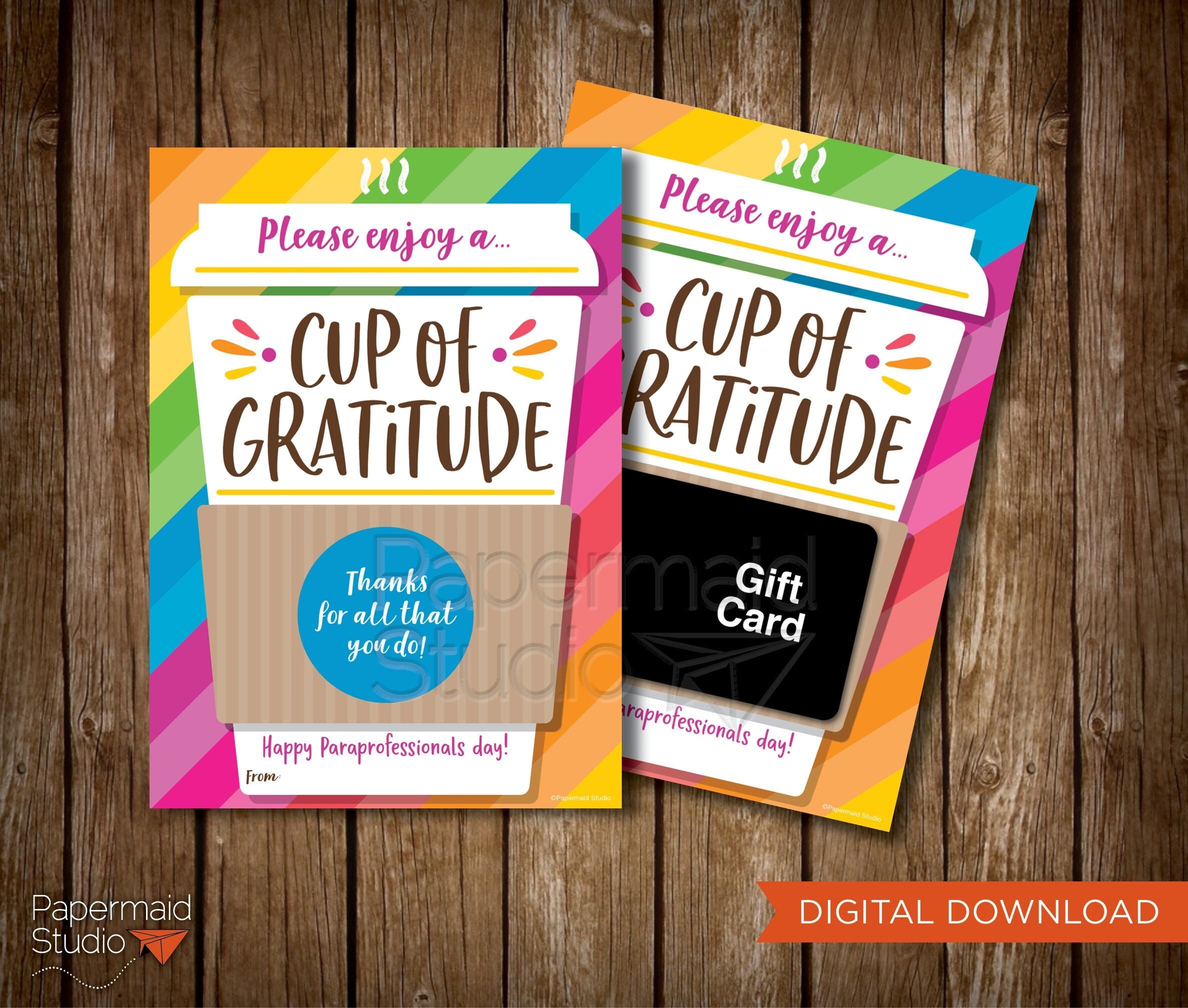 Paraprofessionals Thank You Card - Coffee Gift Card Holder - Teacher ...