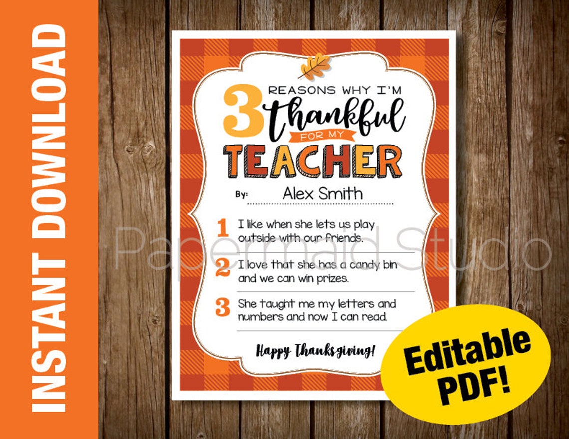 PRINTABLE Teacher Thanksgiving Card School Teacher - Etsy