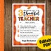 PRINTABLE Teacher Thanksgiving Card School Teacher | Etsy
