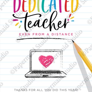 Virtual Teacher Thank You Gift Card Holder Printable - Distance ...