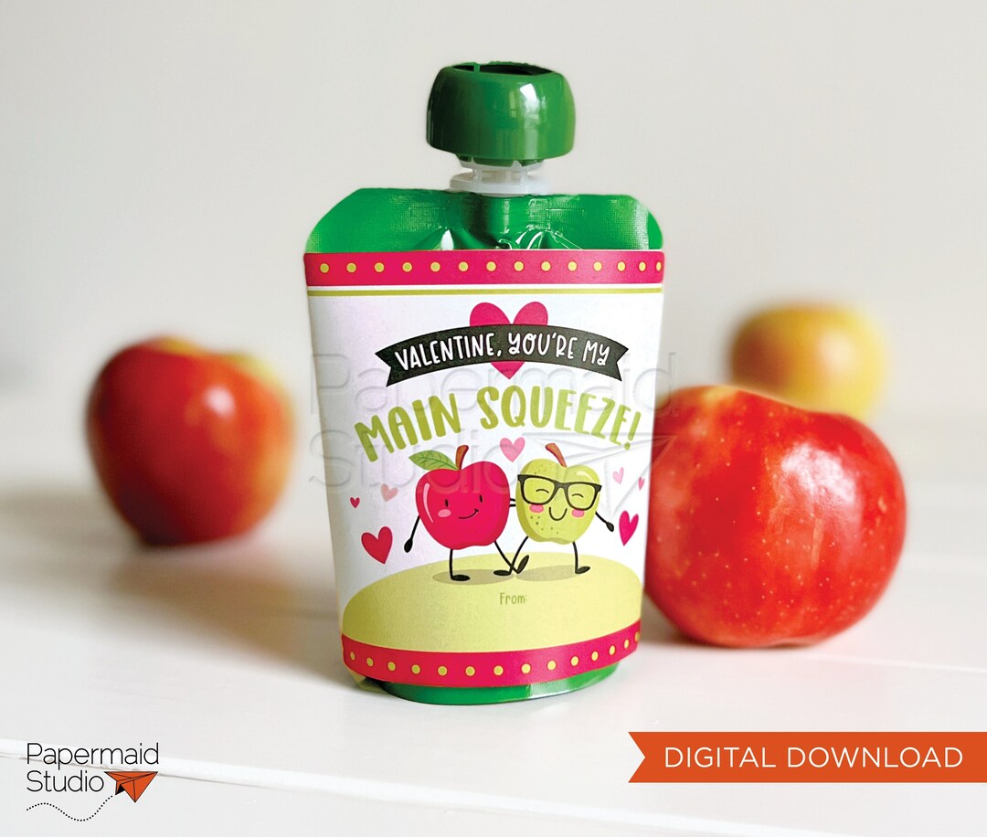 Valentine Applesauce Wrap Tag - Printable Applesauce Valentine Labels ...
