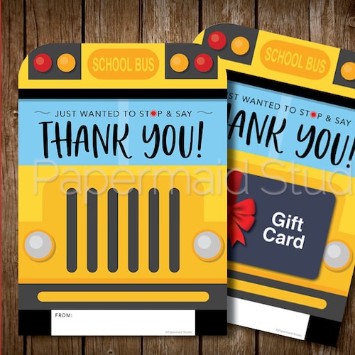 Thank You Bus Driver Gift Card Printable Teacher Gift Card - Etsy