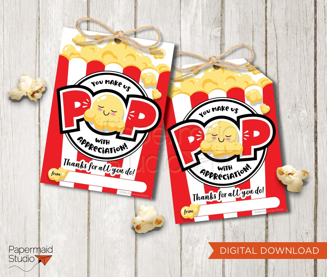 Teacher Appreciation Gift - Popcorn Teacher Appreciation Tag - Employee ...