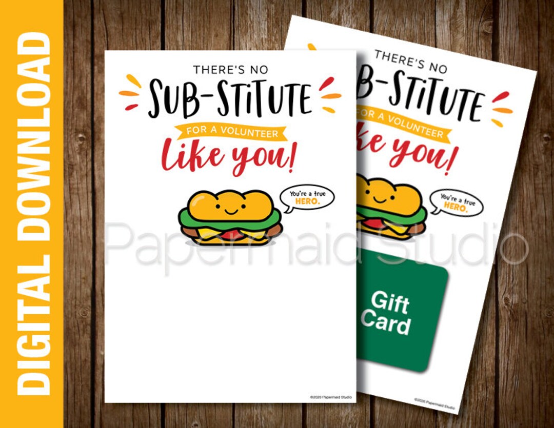 Volunteer Thank You Card Printable - Sub Sandwich Gift Card Holder ...