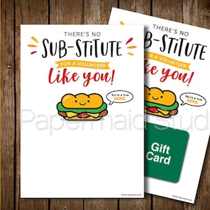 Volunteer Thank You Card Printable - Sub Sandwich Gift Card Holder ...