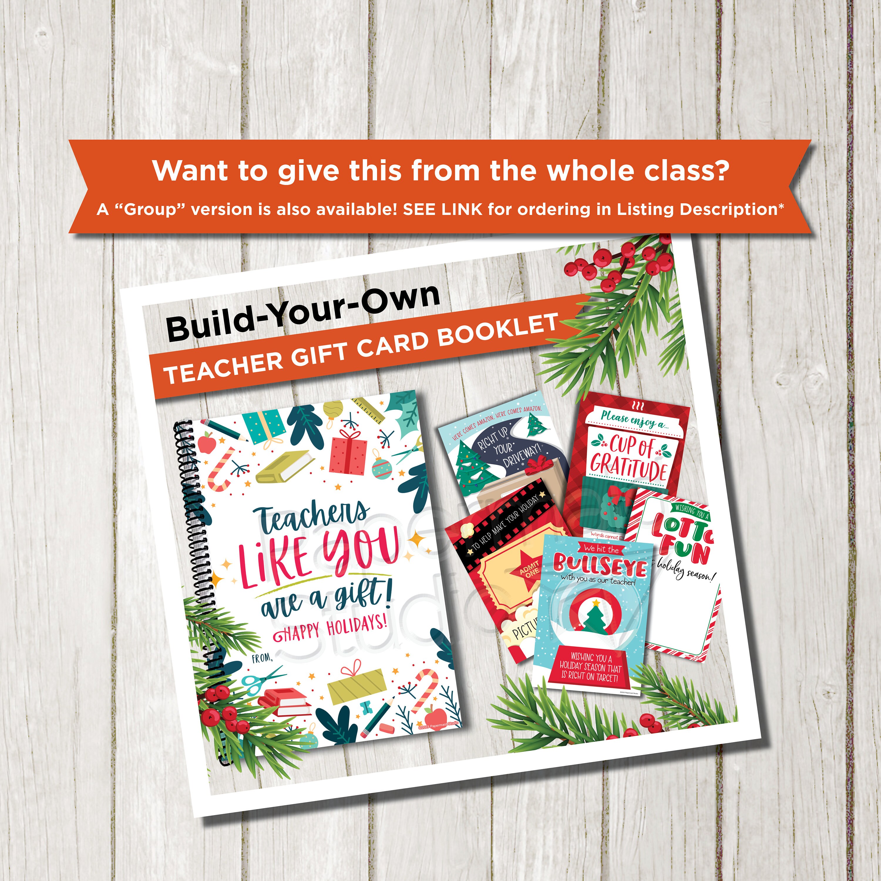 Teacher Christmas Gift Card Book Printable Bundle - Christmas Teacher ...