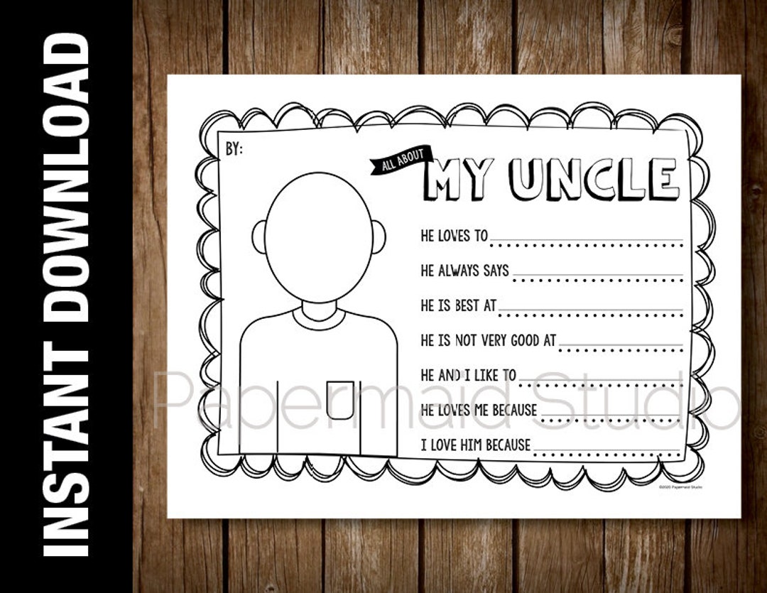 PRINTABLE Uncle Portrait Coloring Sheet and Questionnaire Gift / Card ...