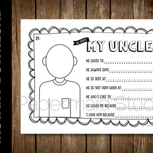 PRINTABLE Uncle Portrait Coloring Sheet and Questionnaire Gift / Card ...