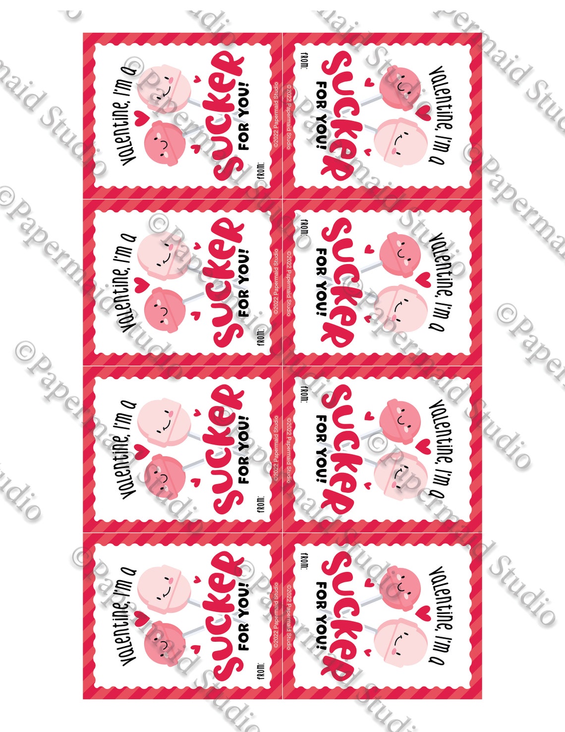 PRINTABLE Valentine's Day Lollipop Sucker Tag Valentine | Etsy