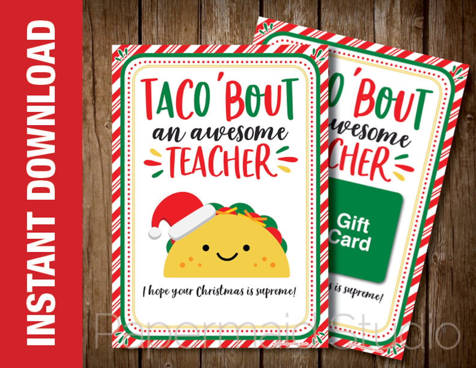 PRINTABLE Teacher Christmas Gift Card Holder Taco Gift Card | Etsy