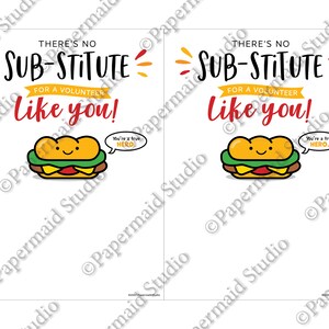 Volunteer Thank You Card Printable - Sub Sandwich Gift Card Holder ...