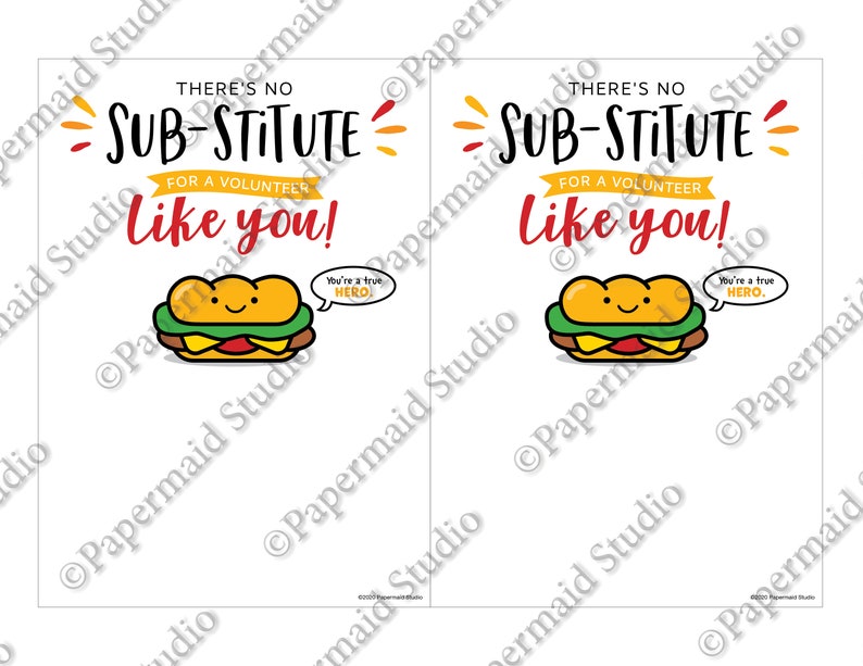 Volunteer Thank You Card Printable - Sub Sandwich Gift Card Holder ...