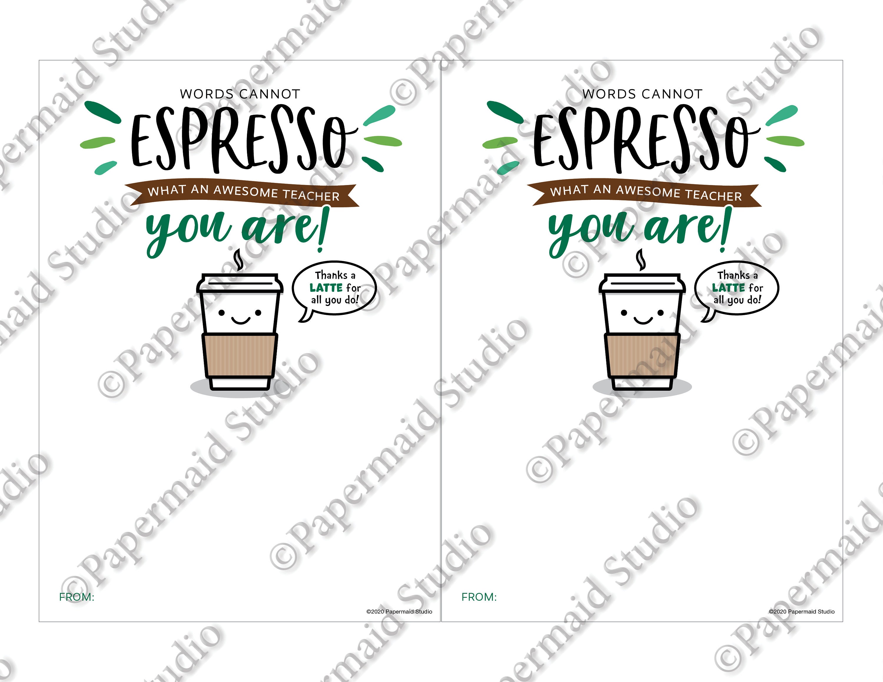 PRINTABLE Teacher Coffee Gift Card Holder Thanks a Latte - Etsy