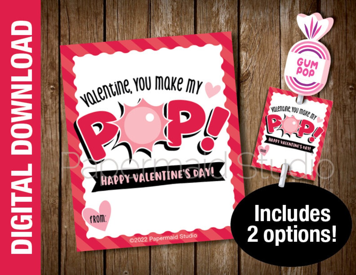 PRINTABLE Valentine's Day Gum Lollipop Tag Valentine You - Etsy