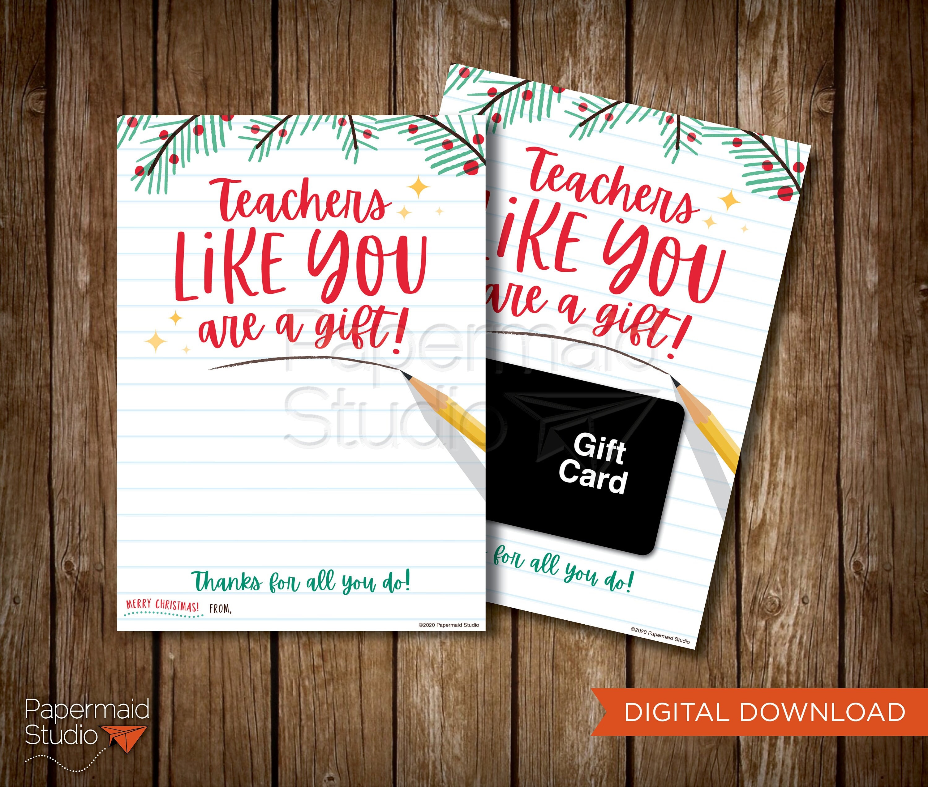 Teacher Christmas Gift Card Holder Printable Virtual - Etsy