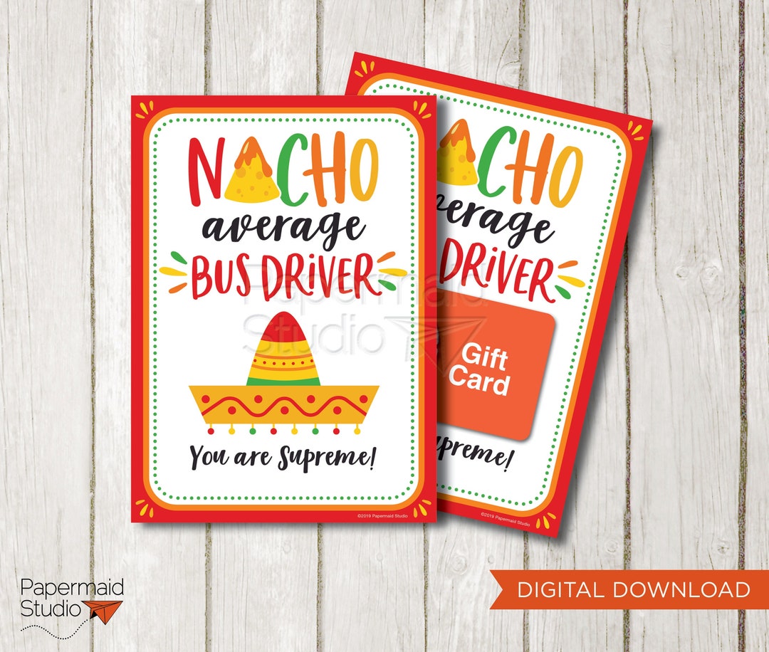 Bus Driver Thank You Card - Taco Gift Card Holder Printable - Bus ...