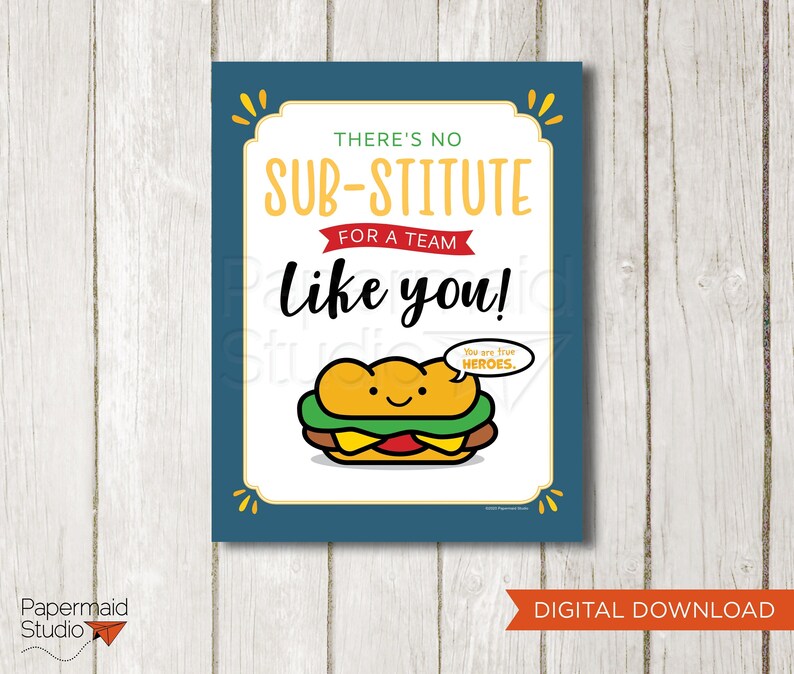 Employee Appreciation Gift Printable Sub Sandwich Thank You - Etsy