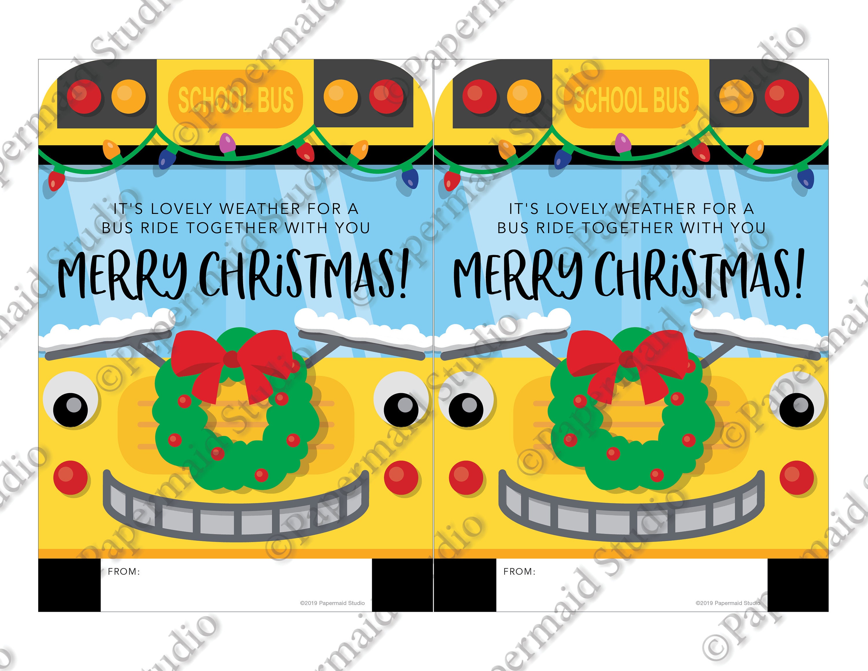 PRINTABLE Bus Driver Christmas Card Thank You -- Printable Bus Driver ...