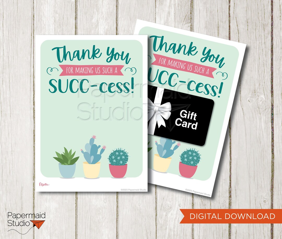Succulent Gift Card Holder Printable - Employee Appreciation Card ...