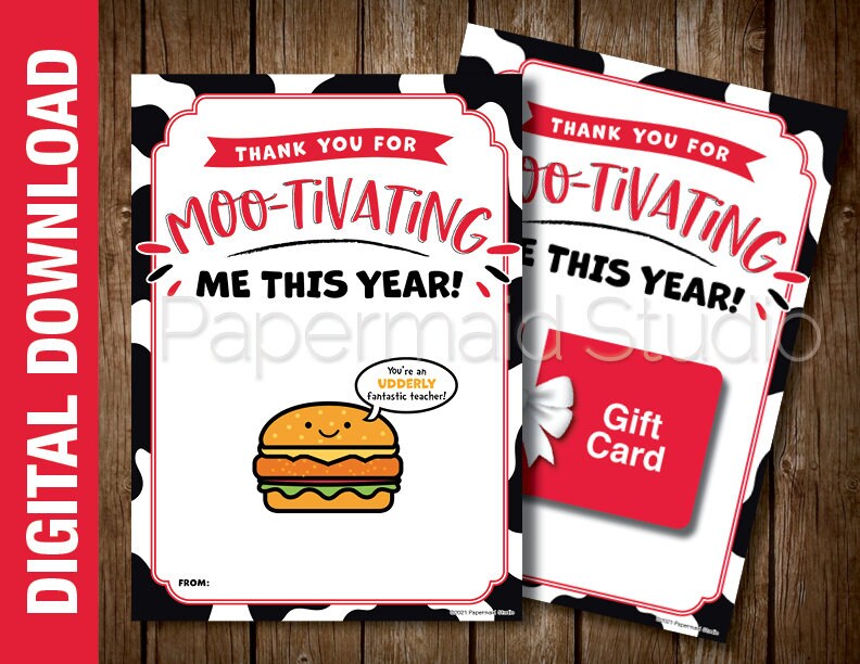 PRINTABLE Teacher Thank You Card Chicken Chick Gift Card | Etsy