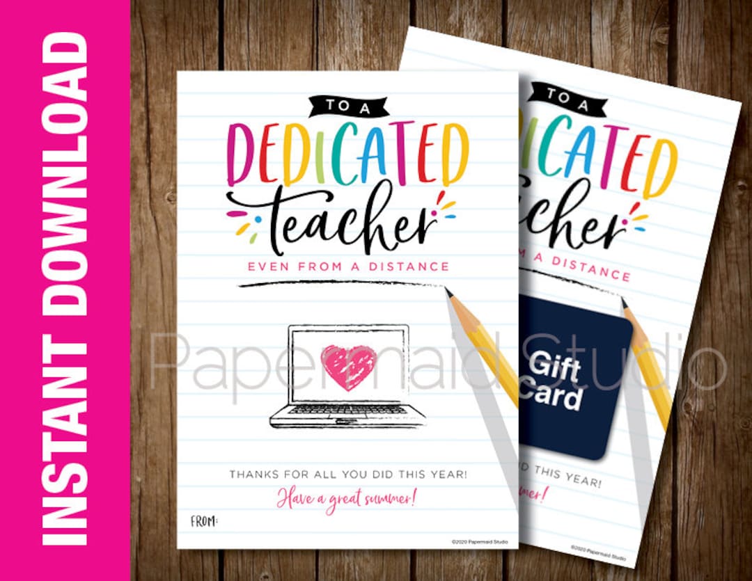 Virtual Teacher Thank You Gift Card Holder Printable - Distance ...