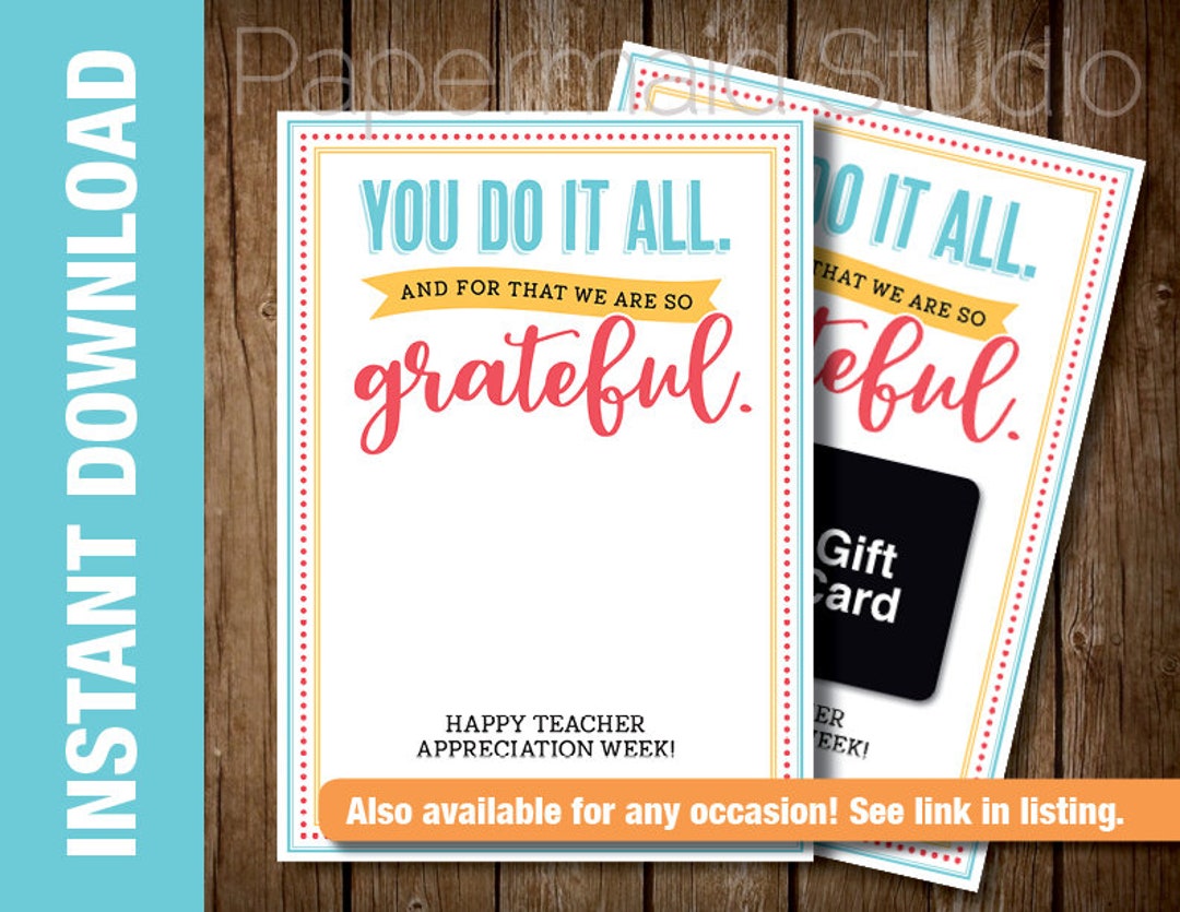 Teacher Appreciation Gift Card Printable - Teacher Appreciation Card ...