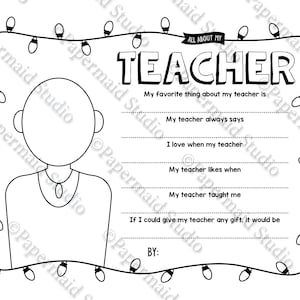 PRINTABLE All About Myteacher Christmas Card - Teacher Coloring Sheet ...