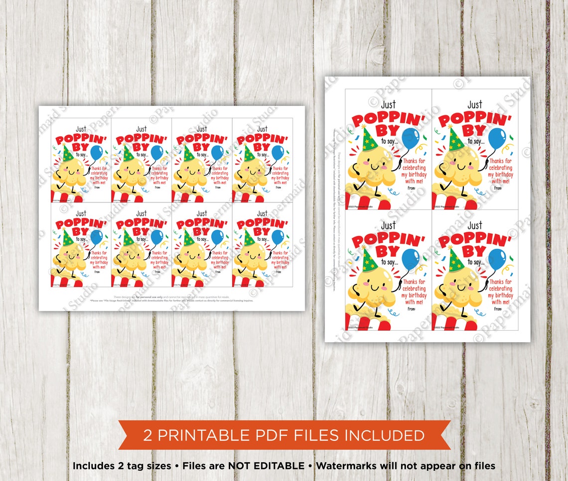 Popcorn Birthday Party Tag - Popcorn Thank You Gift Tag - Thanks for ...