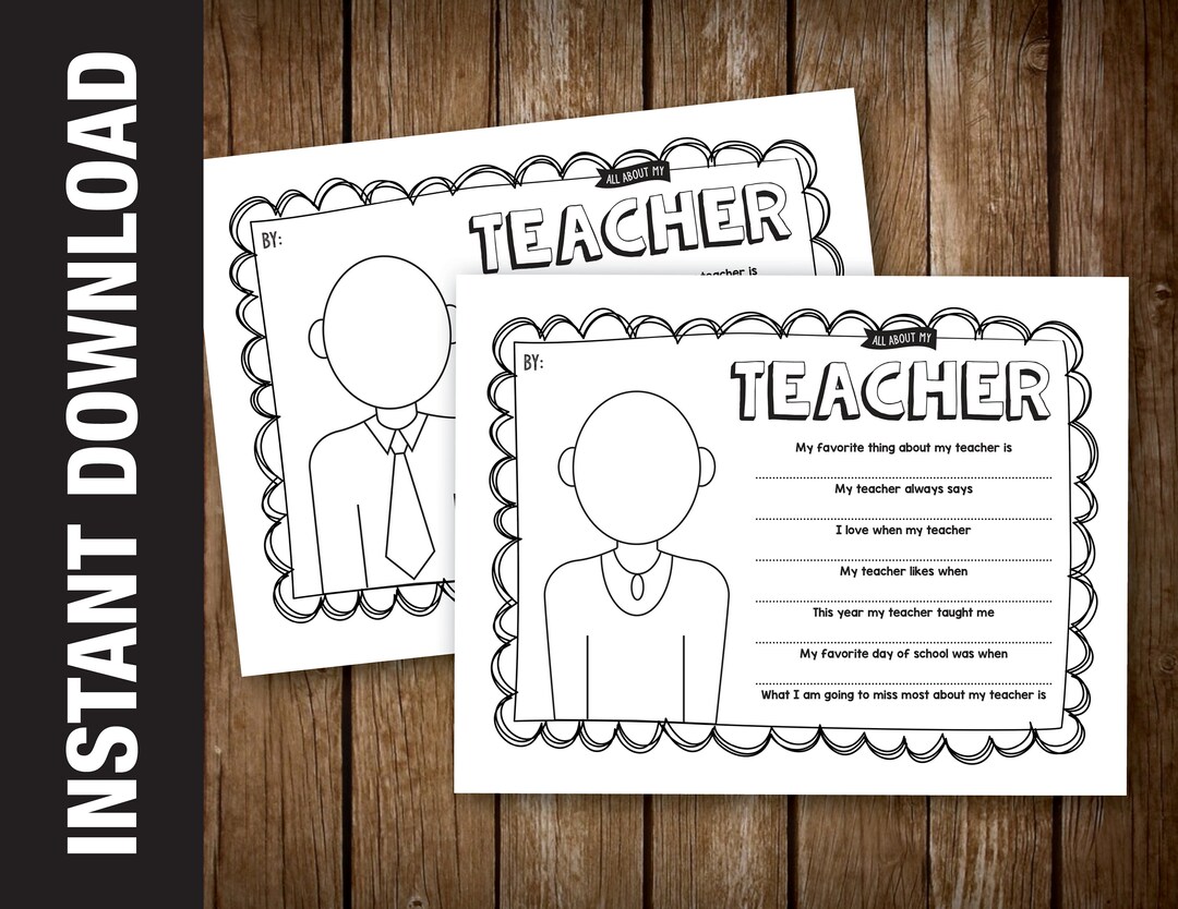 PRINTABLE All About Myteacher Card - Teacher Appreciation Week Gift ...