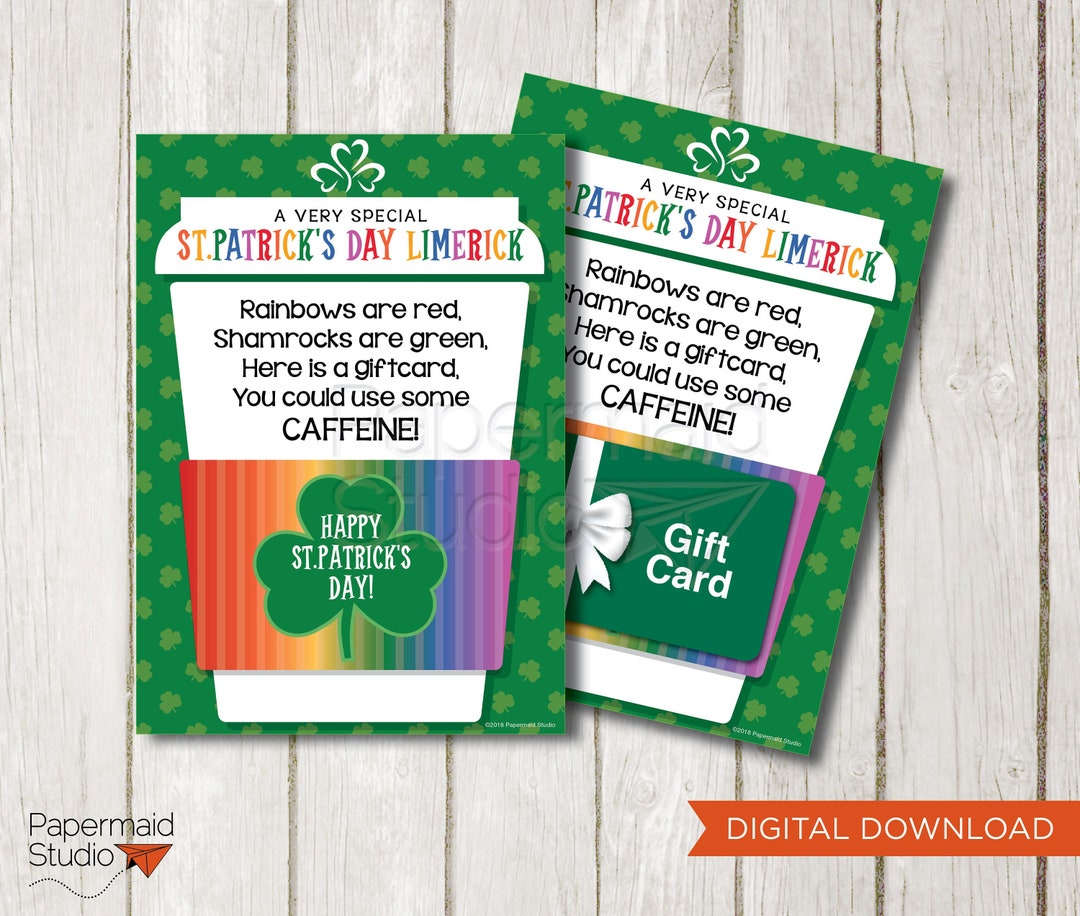 Teacher St. Patrick's Coffee Card Printable - Coworker Coffee Gift Card ...
