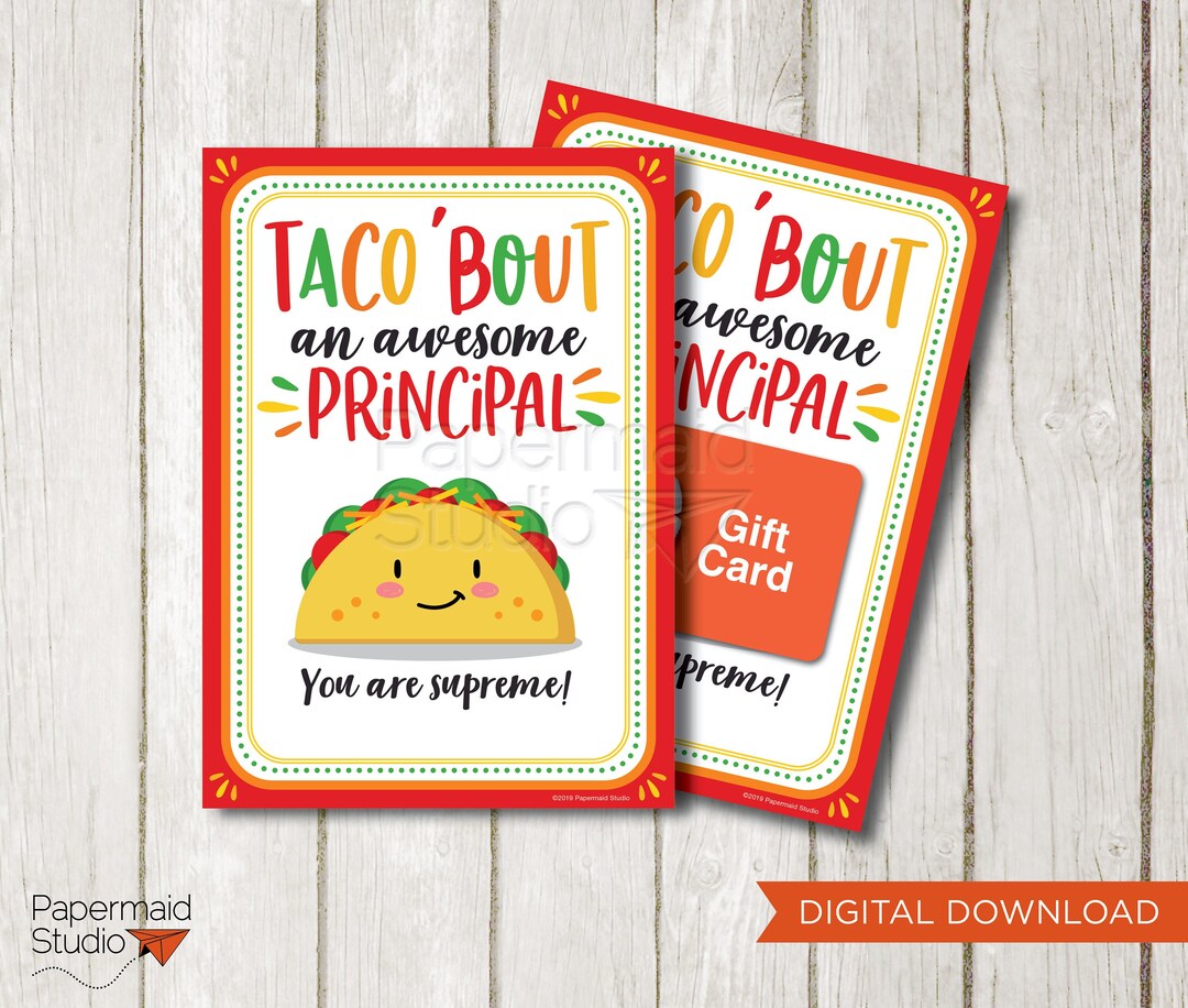School Principal Thank You Card Printable - Taco Gift Card Holder for ...