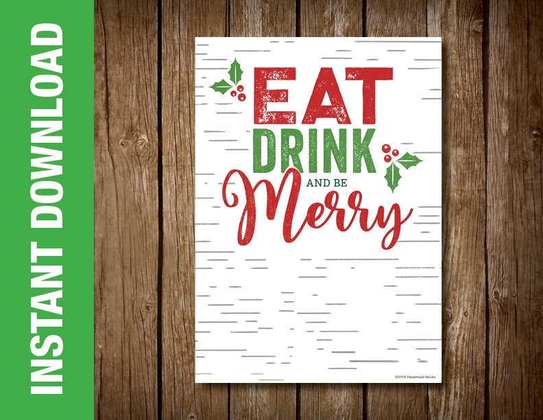PRINTABLE Food and Drink Christmas Card -- Restaurant Holiday Card ...