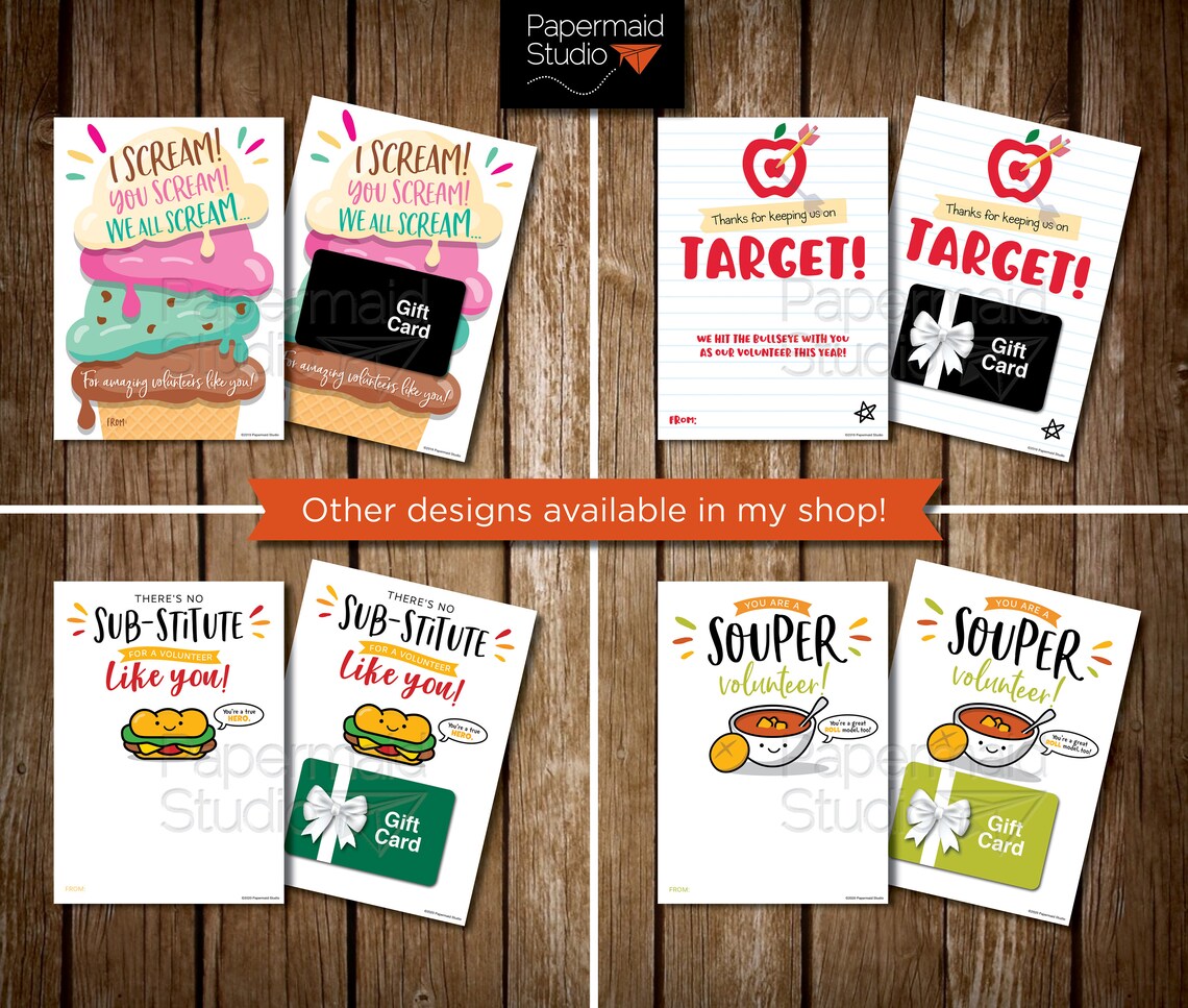 Volunteer Thank You Card Printable Gift Card Holder Class - Etsy