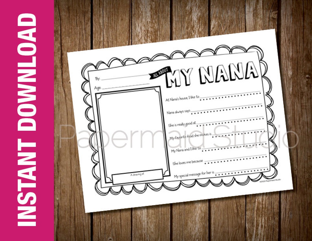 PRINTABLE All About My Nana Mother's Day Gift - Nana Birthday Coloring ...