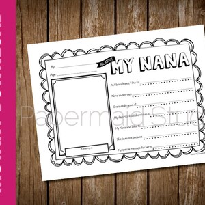 PRINTABLE All About My Nana Mother's Day Gift - Nana Birthday Coloring ...