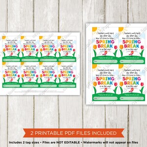 Teacher Spring Break Tag - Teacher Easter Break Gift Tag Printable ...