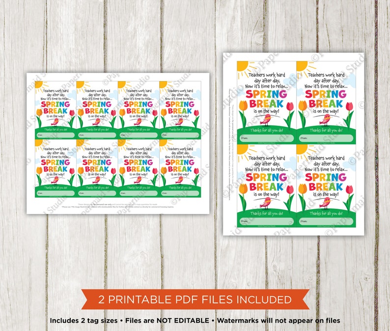 Teacher Spring Break Tag - Teacher Easter Break Gift Tag Printable ...