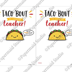 PRINTABLE Teacher Thank You Card - Taco Gift Card Holder for Teacher ...